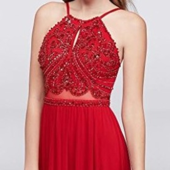 Dresses | Halter Beaded Red Gown | Poshmark